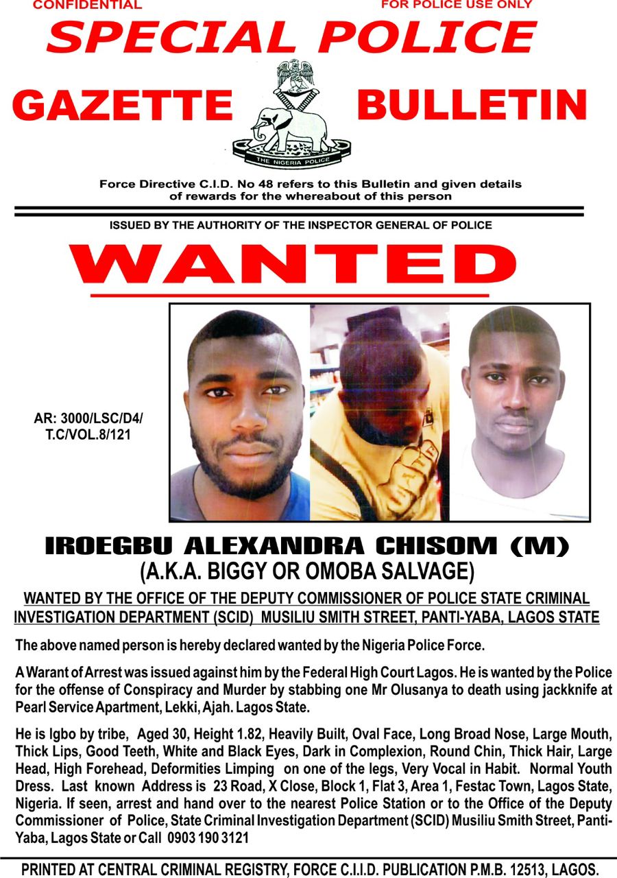 WANTED! Police Declares Iroegbu Alexandra Chisom 'Omoba Salvage' Wanted ...